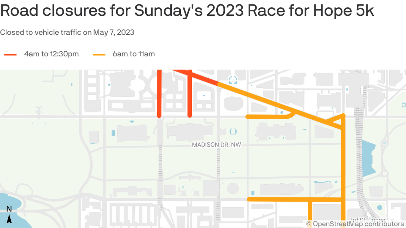 Mapped: D.C. road closures Sunday for the Race for Hope - Axios Washington D.C.