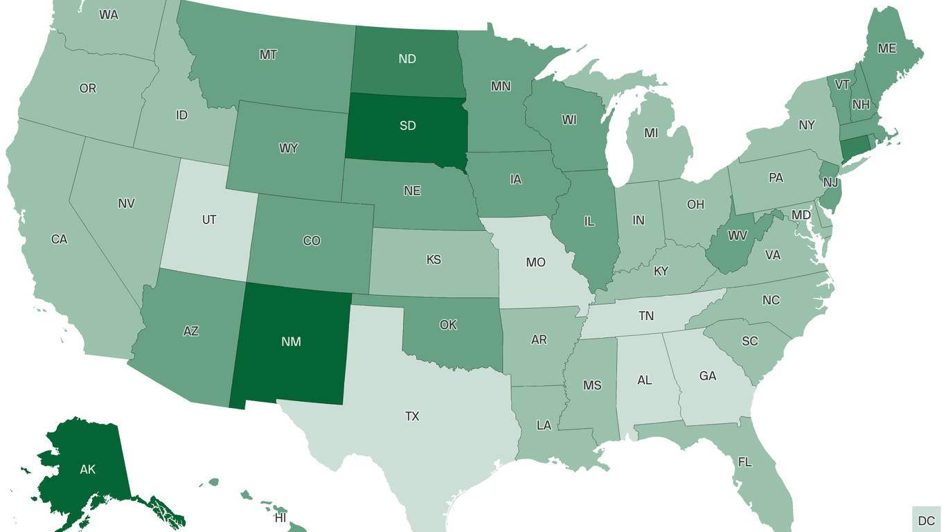 Percentage of people who have received Covid vaccines in each state