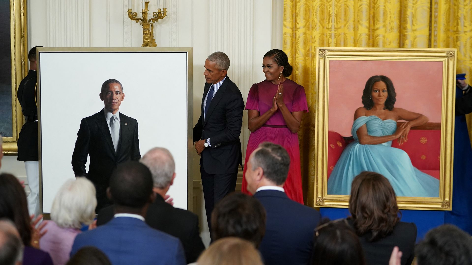 In photos: Obamas return to White House for unveiling of official portraits