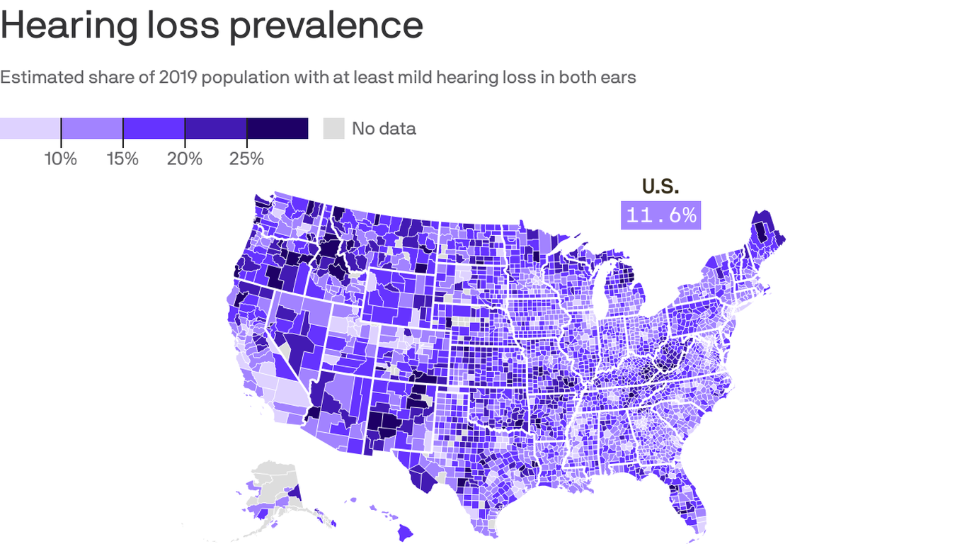 Mapped: Hearing loss among Americans in rural, urban areas