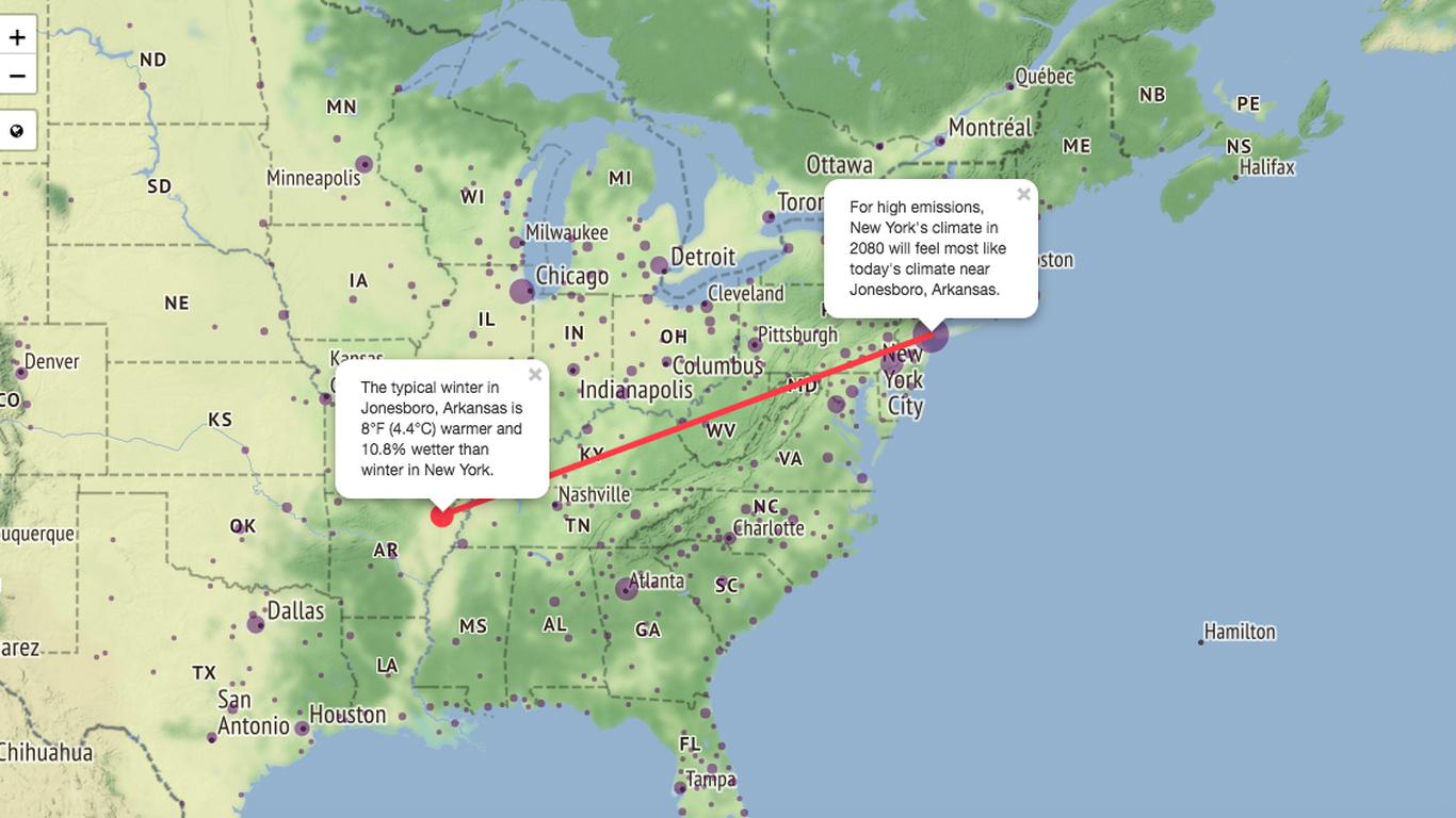 Interactive map shows urban climate shifts in 2080
