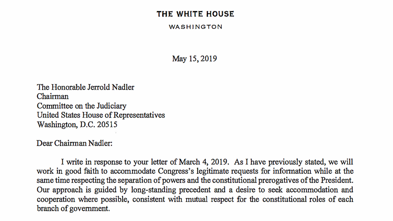 White House counsel to House Democrats: No "do-over" on Trump ...