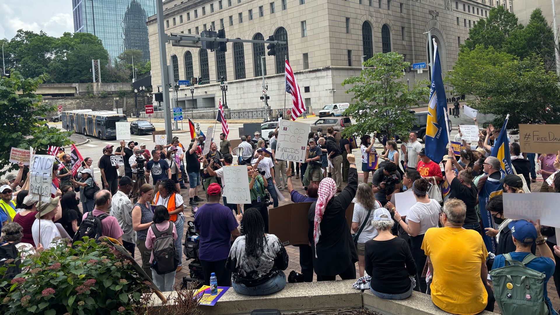 Protesters rally in Pittsburgh against ICE raids - Axios Pittsburgh